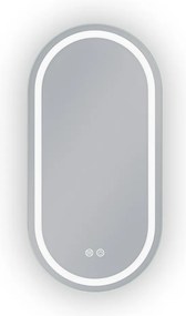 Erga Lyra, oválné LED zrcadlo 40x80cm, 3 barvy světla, přední a zadní osvětlení, vyhřívací podložka proti zapaření, ERG-V01-LYRA-4080-CL