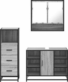 3dílný set koupelnového nábytku šedý sonoma kompozitní dřevo 3301063