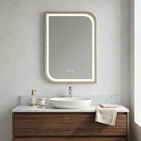 Tutumi Zrcadlo 80x60 cm s vyhříváním a regulovatelným LED osvětlením HOM-00209 kartáčovaná zlatá