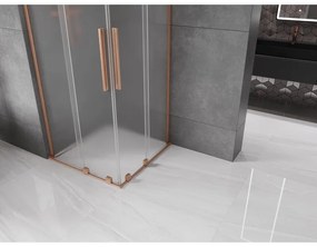 Mexen Velar L Duo, sprchový kout s posuvnými dveřmi 100 x 100 cm, 8mm sklo námraza, měděná matná, 871-100-100-02-33-65