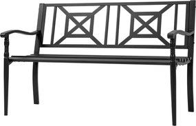 Outsunny Dvou místná zahradní lavice z oceli s područkami a dekorativním opěradlem pro terasu, balkon, patio, nosnost 240 kg, 128x62,5x81,5 cm, černá