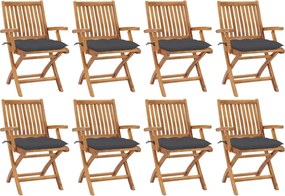 vidaXL Skládací zahradní židle s poduškami 8 ks masivní teak [3072792] Barva: antracitová