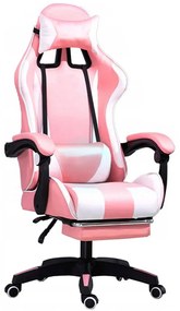 Pohodlné herní křeslo s masážním polštářkem růžovo bílé barvy