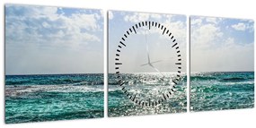 Obraz mořské hladiny (s hodinami) (90x30 cm)
