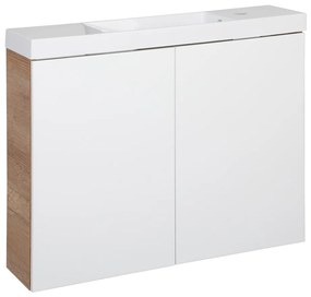 BPS-koupelny Koupelnová skříňka s keramickým umyvadlem Swing WOC 80/22, bílá/dub country