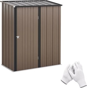 Zahradní kůlna Outsunny 1,34 m² s pultovou střechou, uzamykatelný nástrojový kabinet, vyrobený z pozinkované oceli, 161,5 x 94,5 x 196 cm, hnědý | Aos