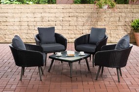 Lounge souprava Ameland plochý ratan železitě šedá 45 cm (tmavě šedá) – černá