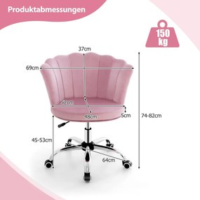 Costway Sametová kancelářská židle výškově nastavitelná s kolečky a ergonomická