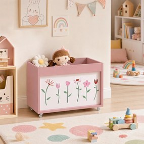 AIYAPLAY hrací box na hračky, úložný box s kolečky a brzdami, 34,5 l otevřený box na hračky s květinovým vzorem, 50 x 30 x 33,5 cm