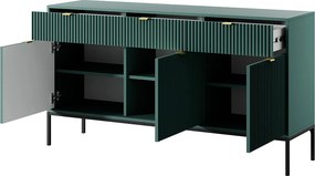 Komoda NOVA zz KSZ154 | se zásuvkami a policemi | 154 cm | zelená/zlaté úchyty