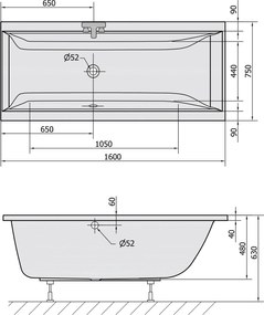 Polysan CLEO 160 x 75 x 48 cm 93611 vana Koupelny Bernold