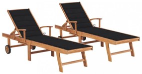 Zahradní lehátko 2ks masivní teak / látka Dekorhome