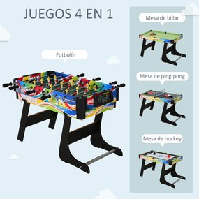 Skládací herní stůl HOMCOM 4v1 - Stolní fotbálek, Air Hockey, Pool, Ping Pong s příslušenstvím - 86,5x43,5x64 cm