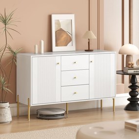 HOMCOM Moderní sideboard, nábytek do kávového koutku se 3 tichými zásuvkami, 2 nastavitelné police, 5 kovových nohou, bílé