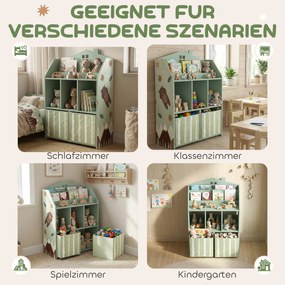 Dětský regál Dětský regál se 2 látkovými zásuvkami otevřený Regál pro 3-8 let 62,5x30x91,5 cm Zelený