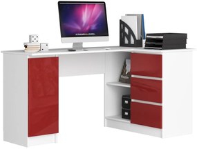 Rohový psací stůl B20 bílý/červený pravý