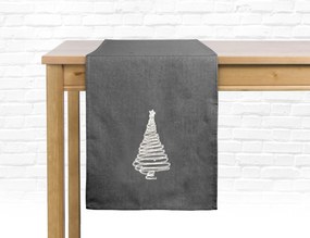 Vánoční ubrus - běhoun na stůl MERRY TREE 40x140 cm, tmavě šedá