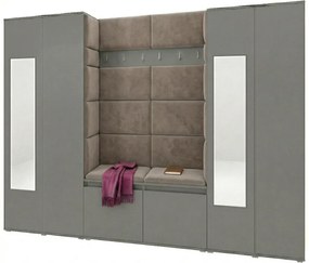 Předsíňová stěna Trinity 10 s čalouněnými panely, 280 cm, grafit/ světle béžová