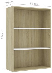 3-patrová knihovna Bieber - bílá sonoma dub | 80x30x114 cm