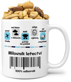 Hrnek 100% Milovník letectví (Náplň hrníčku: Směs slaných oříšků)