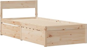 Postel se zásuvkami a matrací bílá 90 x 200 cm masivní borovice 3281907