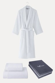 Unisex župan MICRO COTTON + ručník + osuška + dárkový box Bílá M