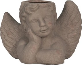 Šedý antik cementový květináč Anděl - 23*13*17cm