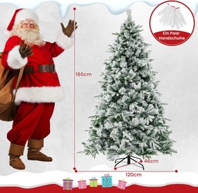 Costway 180 cm Umělý vánoční stromeček se sněhem a 250 Teplá bílá LED svítí