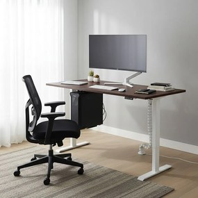 Výškově nastavitelný stůl OfficeTech A, 160 x 80 cm, bílá podnož, wenge
