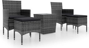 5dílný zahradní bistro set polyratan a tvrzené sklo šedý 3058369