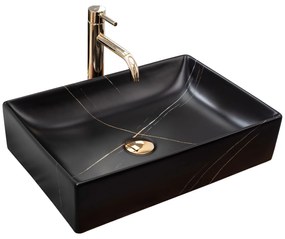 Rea Inga Marble, keramické umyvadlo na desku 51x35 cm, černá matná, REA-U8006