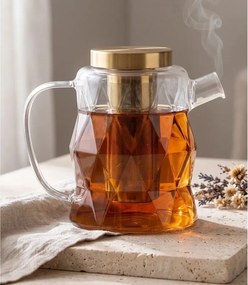 Skleněná konvice na čaj se sítkem ve zlaté barvě 1,3 l Geo – Vialli Design