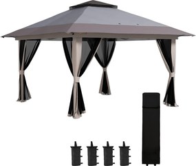 Outsunny Skládací altán Pop-up s výškově nastavitelnou funkcí UV50+ ochrana, dvojitá střecha a moskytiéry 4x4x2,8 m světle šedá