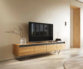 TV stolek Stonegrace 200 cm přírodní dub břidlice 4 zásuvky podnož ve