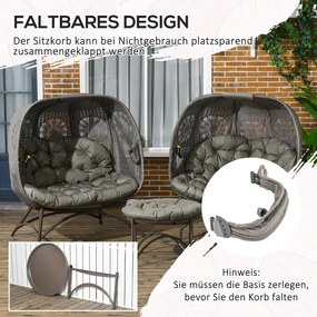 Outsunny Gartenmöbel-Set, 2 Korbsessel mit Beistelltisch, faltbar, Sitzauflagen, Metallgestell, Farbe: Sand