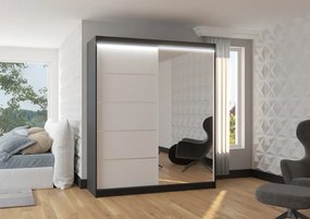 Posuvná skříň se zrcadlem a LED osvětlením CARO 180 černá – bílá