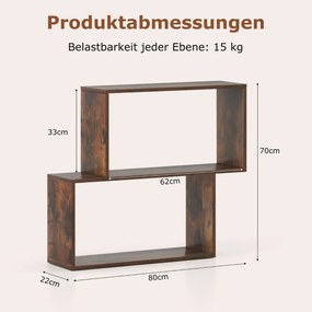 Costway 3 Tier Geometric Knihovna Volně stojící dřevěná police s 2 Přihrádky