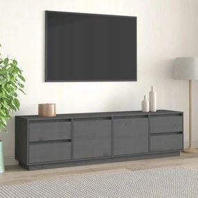 Tv Skříňka Šedá 176X37X47,5 Cm Masivní Borové Dřevo Šedá