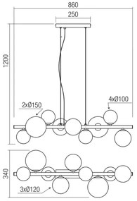 Redo 01-3989 - Lustr na lanku ASTRA 9xG9/8W/230V černá