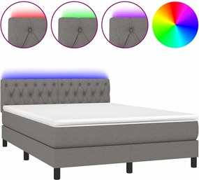 Box spring postel s matrací a LED tmavě šedá 140x200 cm textil 3133398