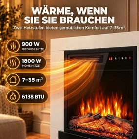 HOMCOM elektrický krb s římsou, topením a 3D efektem plamene, 80 cm, bílý