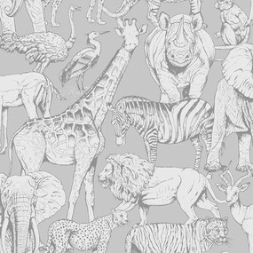 Dětská vliesová tapeta Džungle, 108567, Jungle Animals Grey, Kids@Home 6, Graham & Brown