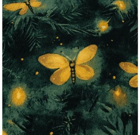 Sada mikroplyšového povlečení YELLOW BUTTERFLY tmavě zelené + prostěradlo mikroplyš SOFT 180x200 cm bílé, dvoulůžko