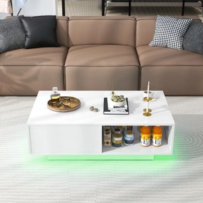 Costway Konferenční stolek s 20 barevnými LED světly a dálkovým ovládáním, bílý