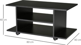 HOMCOM TV stolek, TV jednotka s policemi a uzamykatelnými kolečky, melaminový povrch 80x40x40 cm černá