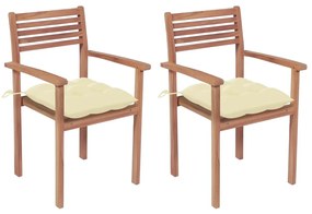 Zahradní židle 2 ks krémově bílé podušky masivní teak,  3062279