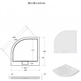 Hopa Axim sprchová vanička 90 x 90 cm čtvrtkruh akrylát bílá VANKAXIM90BBR55