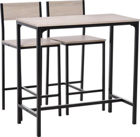 HOMCOM Barový stůl se 2 židlemi 3-dílná stolová sestava barová židle MDF v přírodní a černé barvě 89x45x87cm do kuchyně a jídelny | Aosom.de