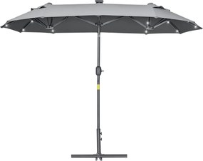 Outsunny Dvojitý slunečník 295x150x219 cm s LED solárními světly, nastavitelné sklopení a manuální klička pro terasu, bazén a pláž, šedý | Aosom