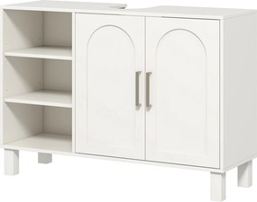 HOMCOM Podskříňková koupelnová skříňka s pedestálem, moderní koupelnová skříňka s 2 dvířky a nastavitelnými policemi 90x30x63 cm Krémová